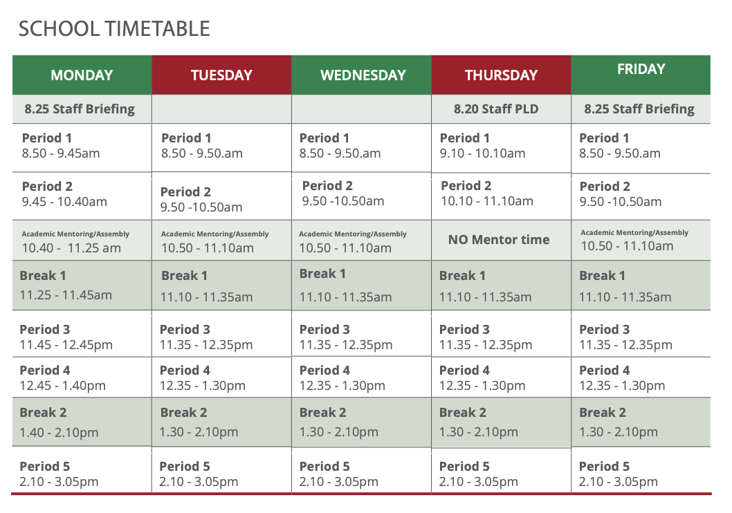 Timetable - Onehunga High School